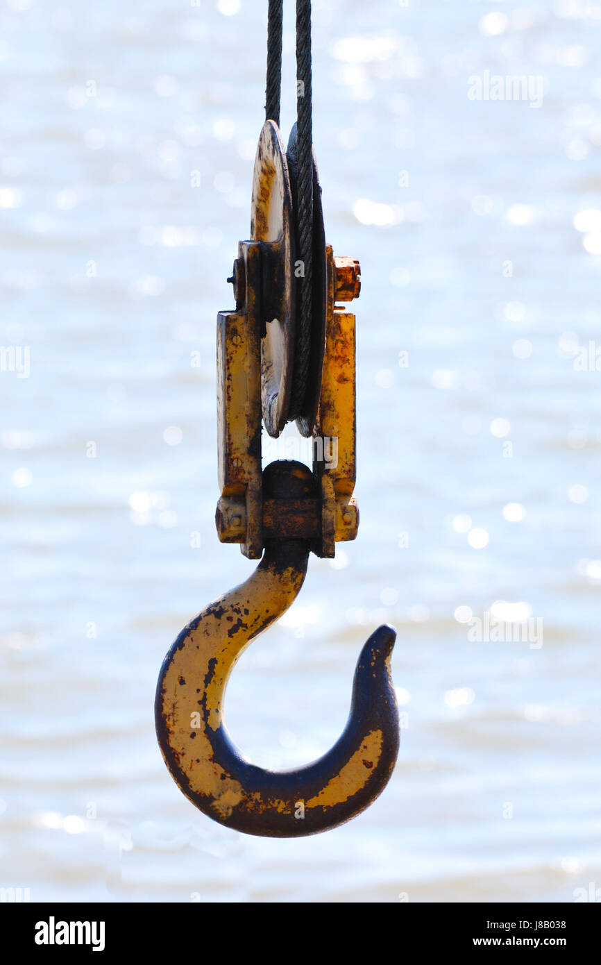 industrial, metal, rusty, hook, cable, wire, current conduction, yellow ...