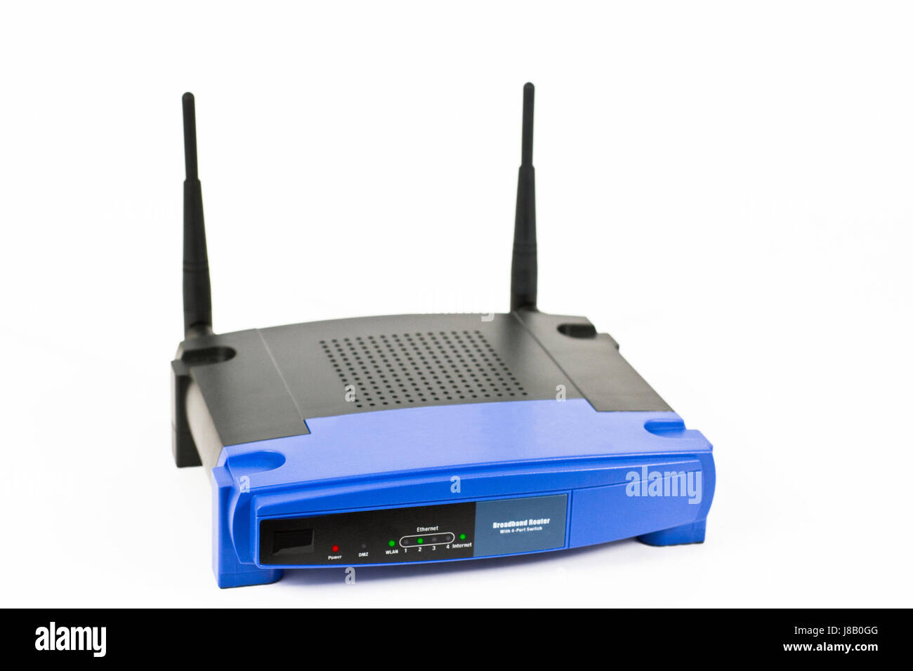 blue internet router with two antennas Stock Photo - Alamy