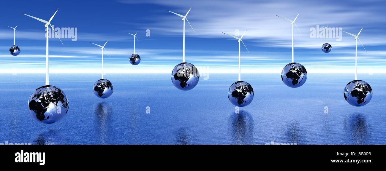 blue, energy, power, electricity, electric power, illustration, turbine ...