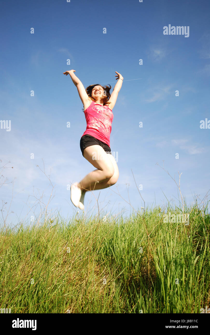 woman, spring, bouncing, bounces, hop, skipping, frisks, jumping, jump ...