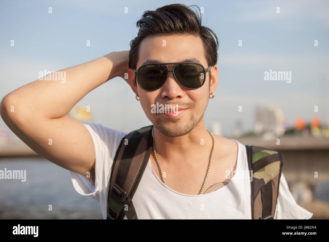 portrait head shot of asian man happy face Stock Photo - Alamy