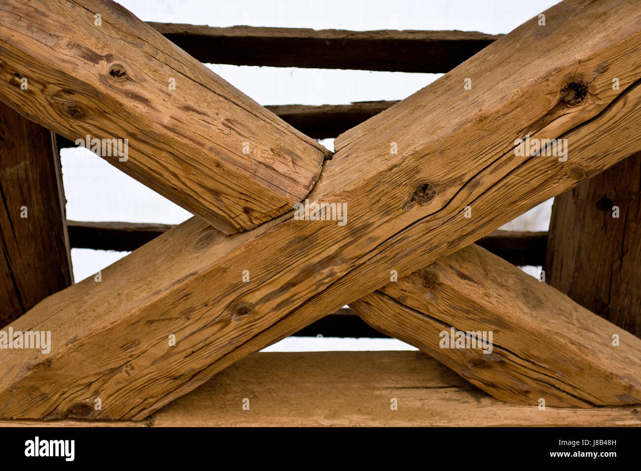 historical, wood, frame-work, rough, old, assembly, style of ...