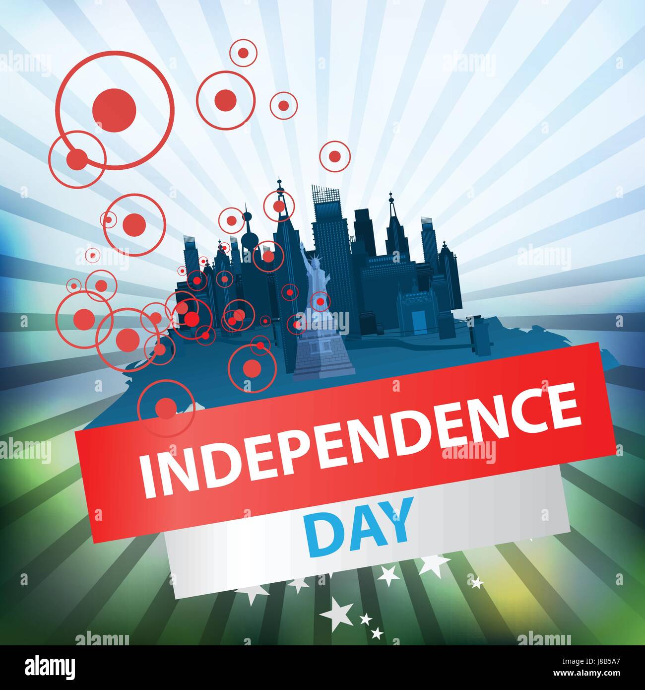 The inscription: Independence Day . New York City and Statue of Liberty ...
