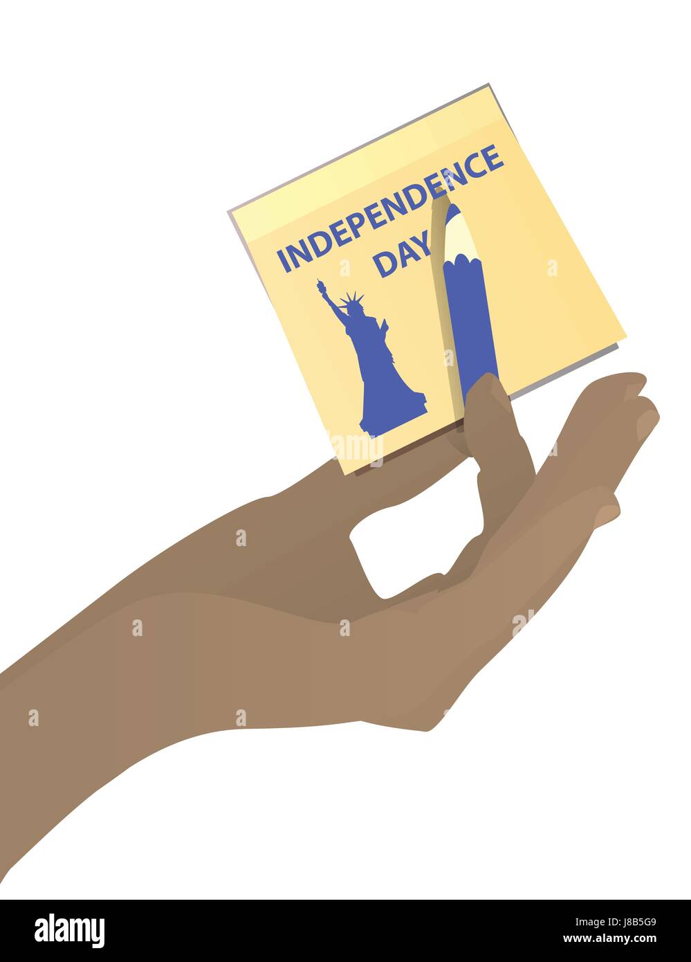 Statue of Liberty and the inscription: Independence Day on a sheet of a ...