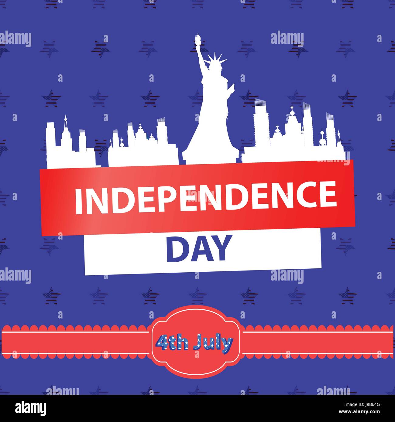 The inscription: Independence Day . Statue of Liberty and the city ...