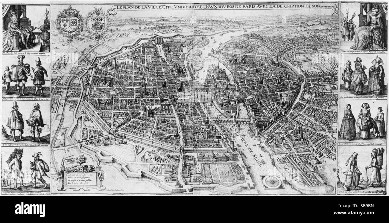 Merian map of Paris 1615 Boutier 2007 p121 Stock Photo - Alamy