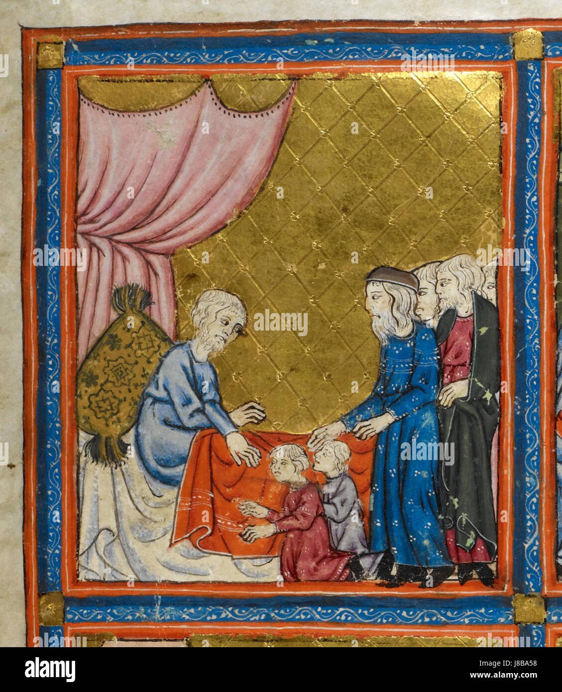 Golden Haggadah Jacob Blessing Ephraim and Manasseh Stock Photo - Alamy