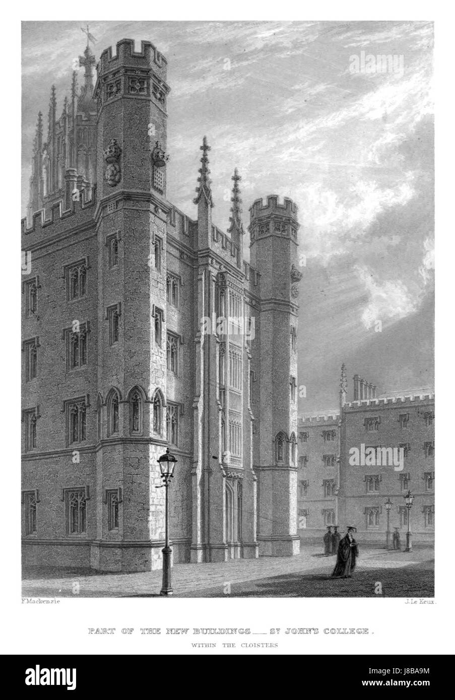 This image shows an engraving of St. John's College, Cambridge, from ...