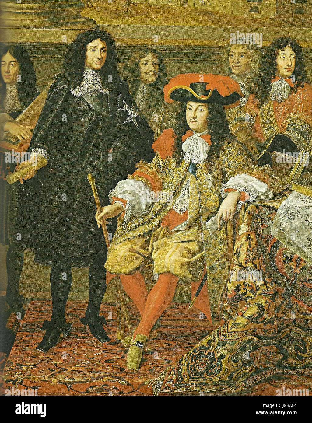 A historical painting depicting Louis XIV and Jean-Baptiste Colbert in ...