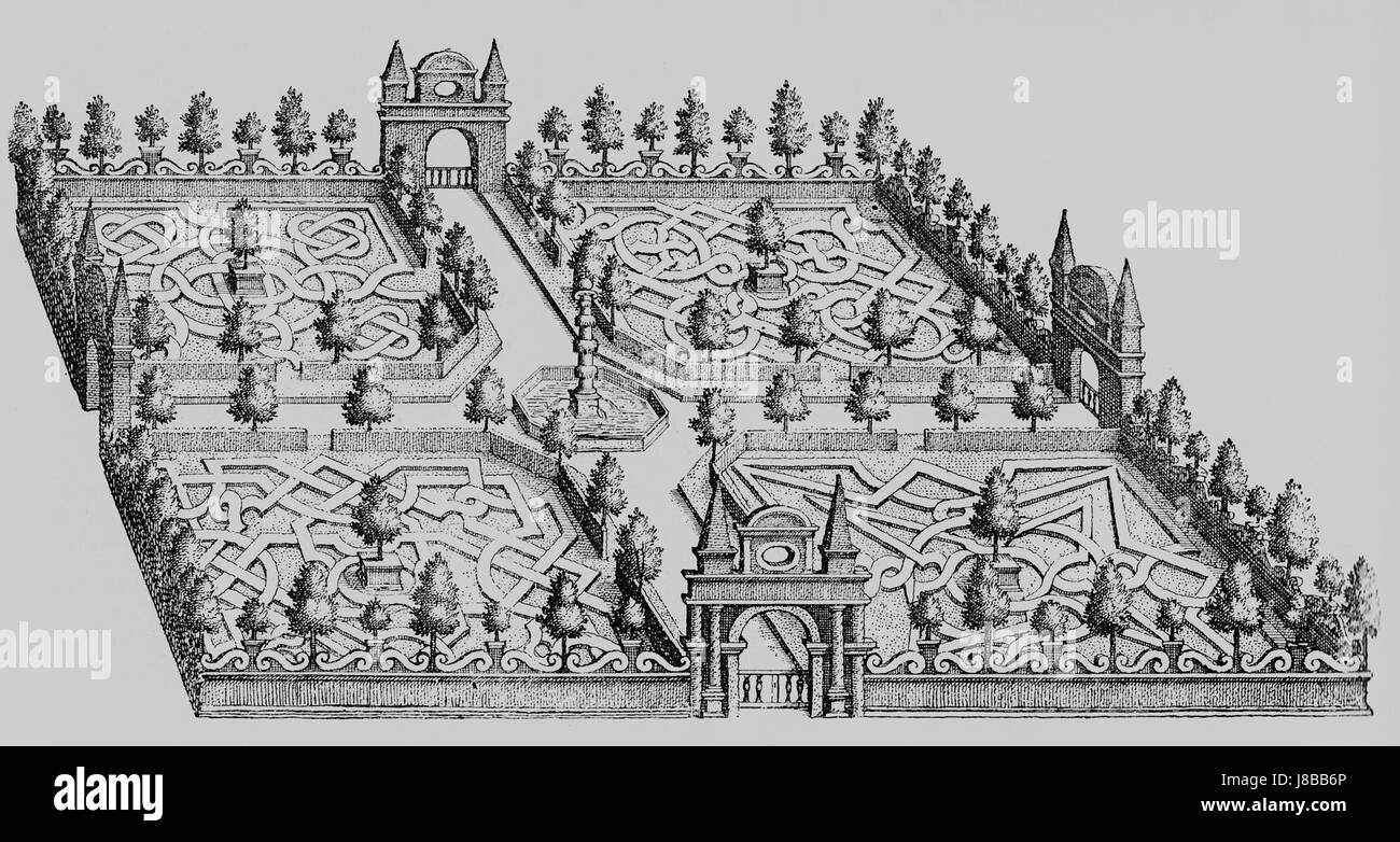 A garden in Heidelberg featuring knot gardens, a form of intricate ...