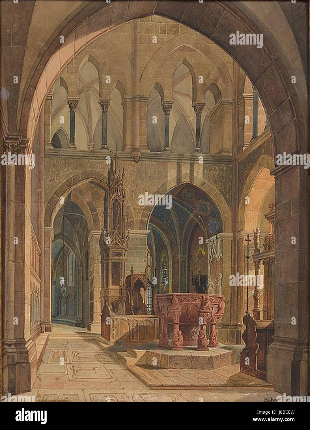 Gustav Adolf Hahn Kircheninnenraum 1872 Stock Photo - Alamy