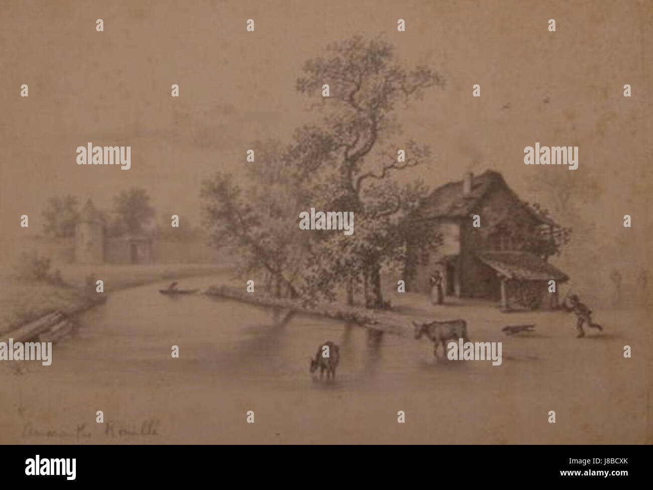 A landscape drawing, depicting the natural scenery, with attention to ...