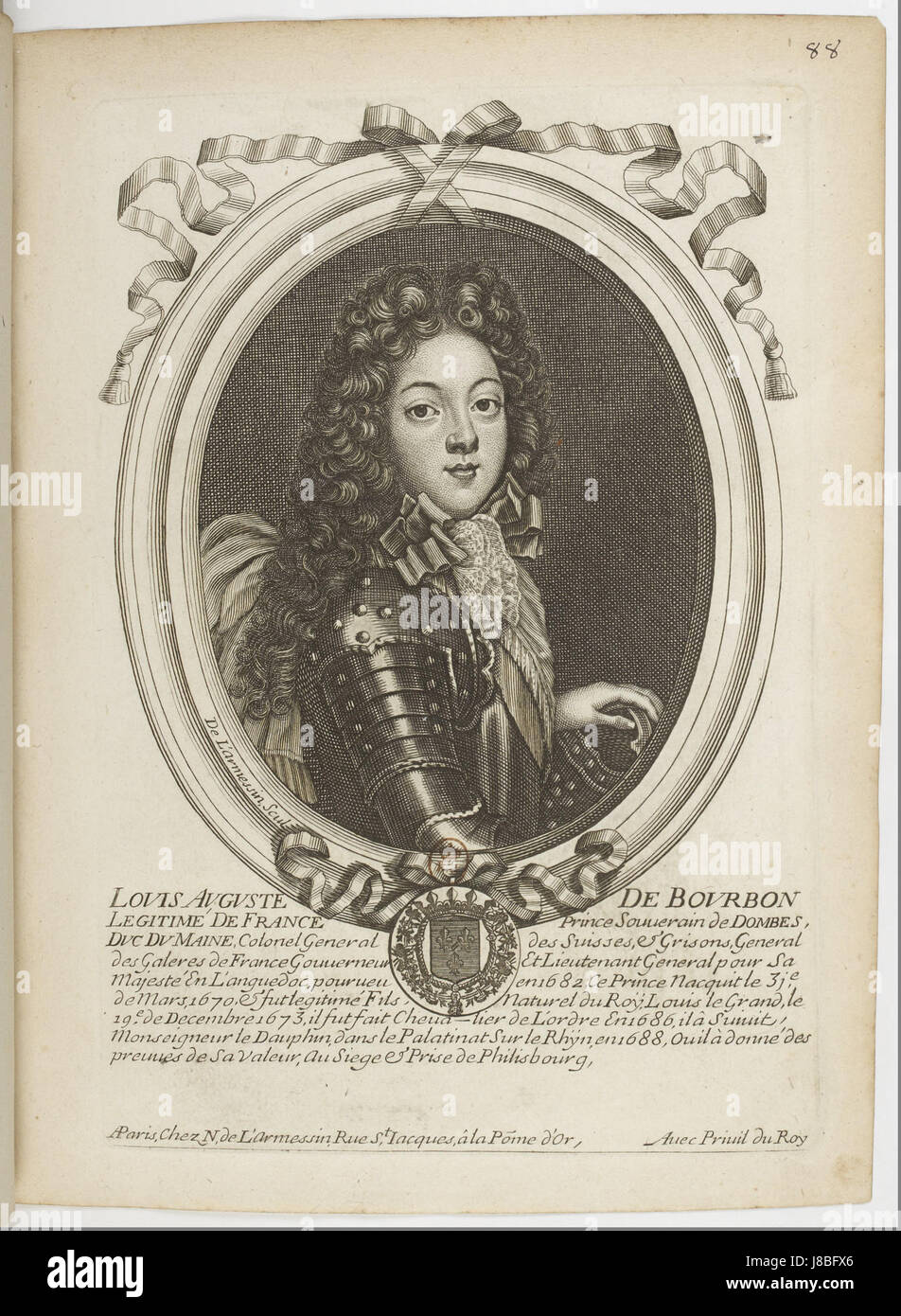 This artwork, titled 'Estampes' by Nicolas de Larmessin, depicts Louis ...