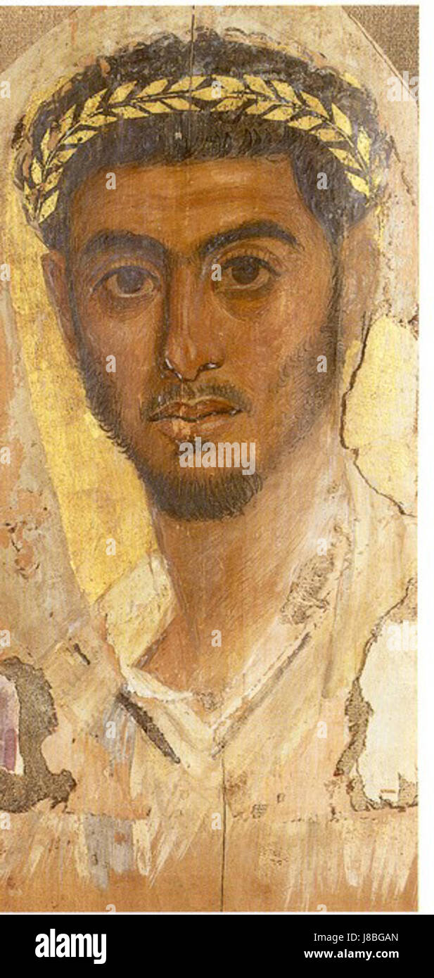 A depiction of the Fayum mummy portrait style from ancient Egypt ...