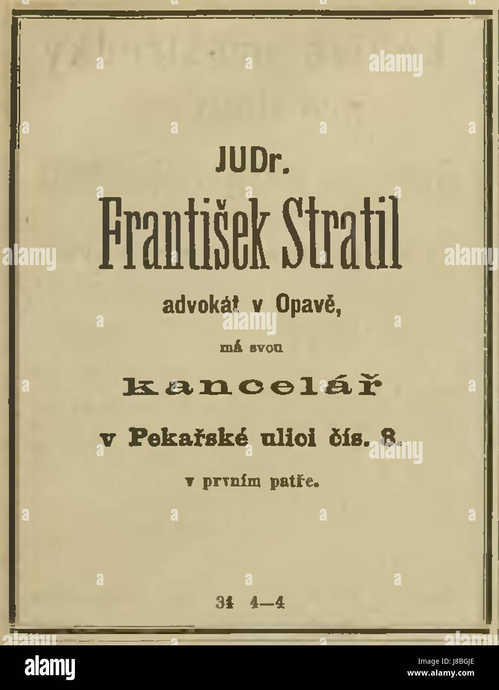 Frantisek Stratil classified ad 1880 Stock Photo - Alamy