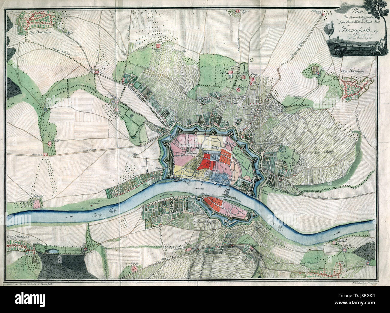 A historical map of Frankfurt am Main, created by Johann Hochester in ...