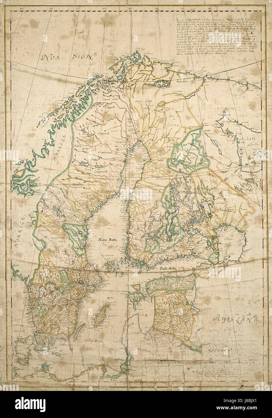 A general map from 1688 by Gripenhielm, detailing regions and ...