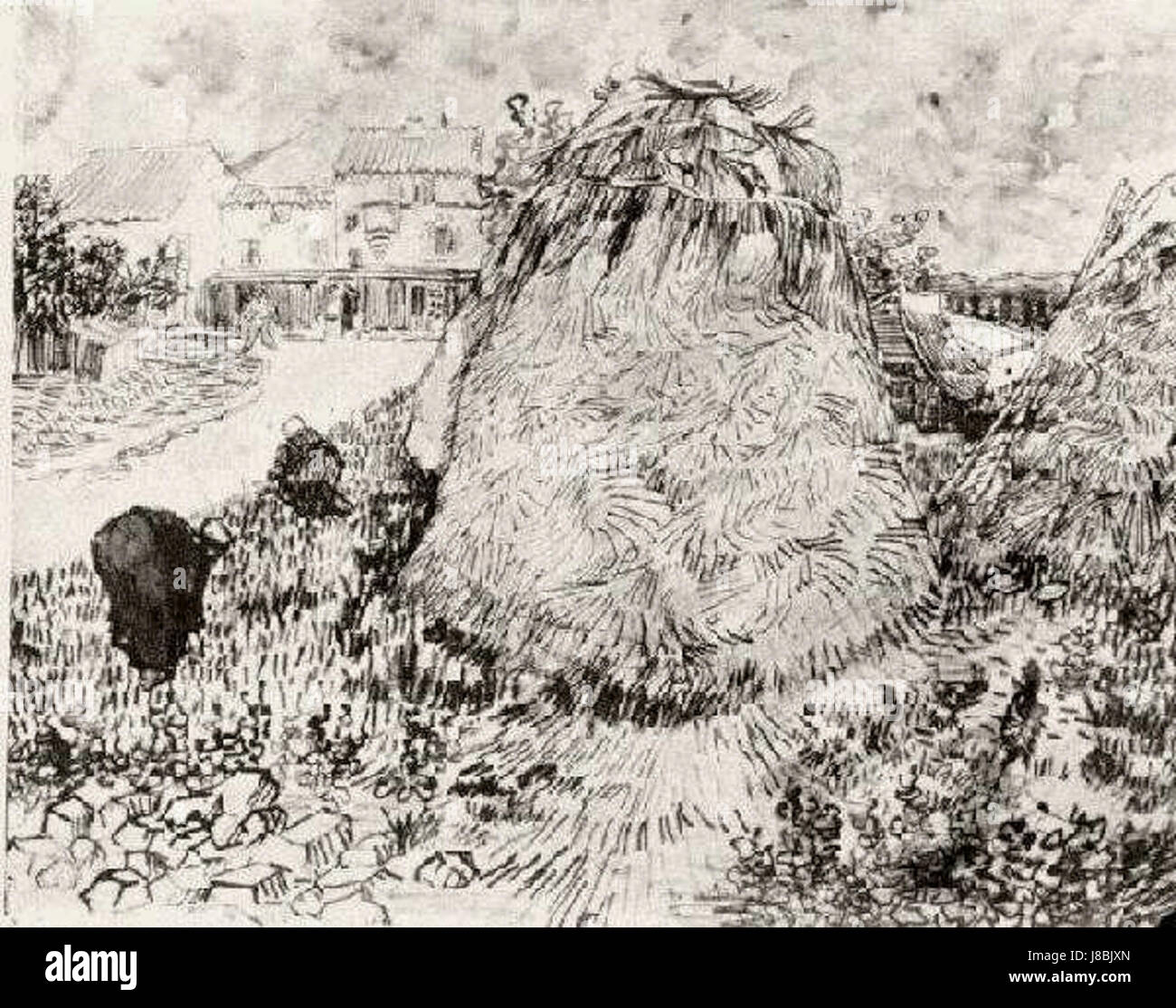 Haystacks near a farm are commonly associated with rural agricultural ...
