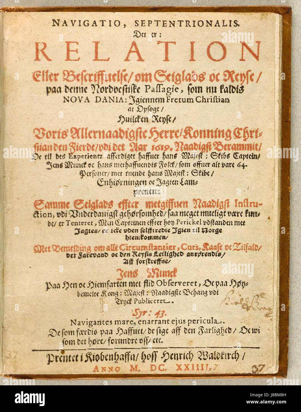 The title page of Jens Munkâ€™s 'Navigatio' (Navigation) depicts the ...