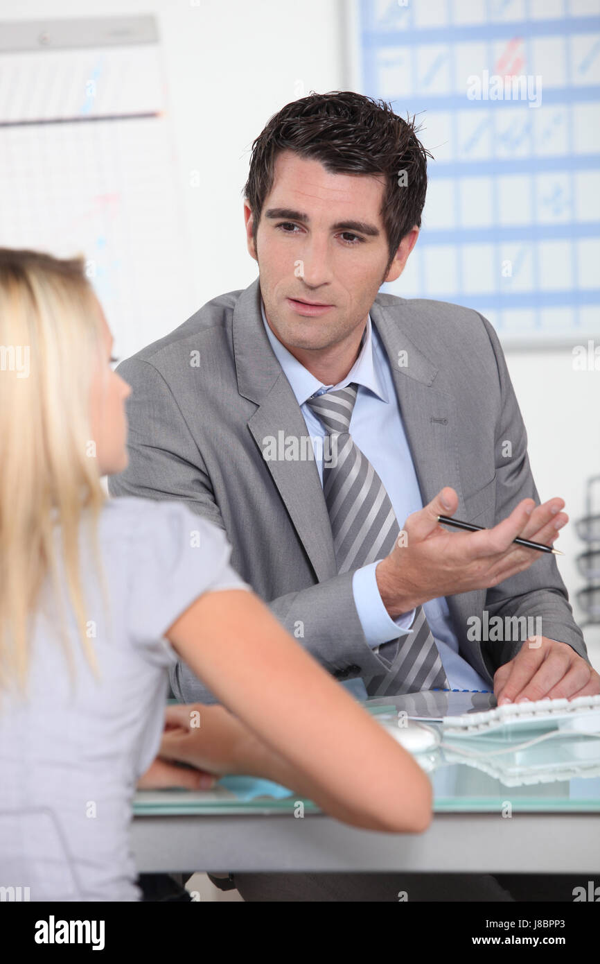 woman, conversation, office, interview, desk, collaboration ...