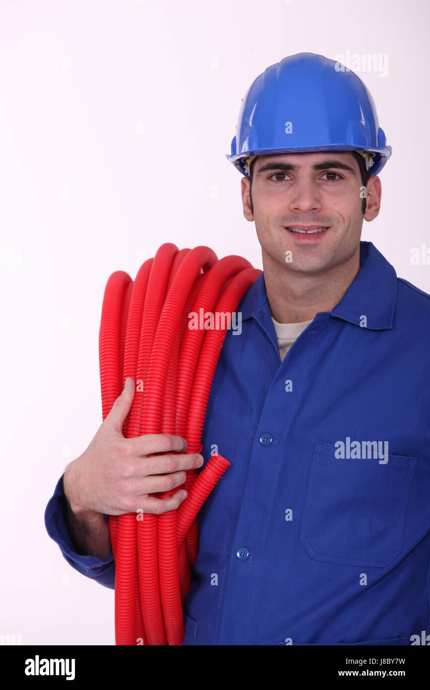 blue, coiled, pvc, backdrop, background, blue, craftsman, tradesman ...