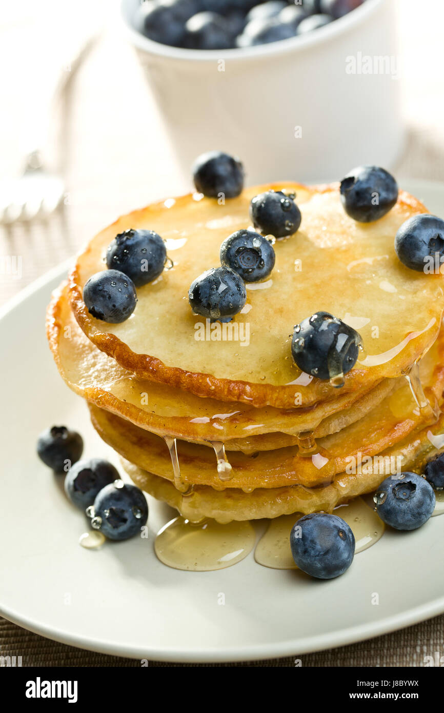 food, aliment, stack, dish, meal, morning, pancake, blueberry, syrup ...