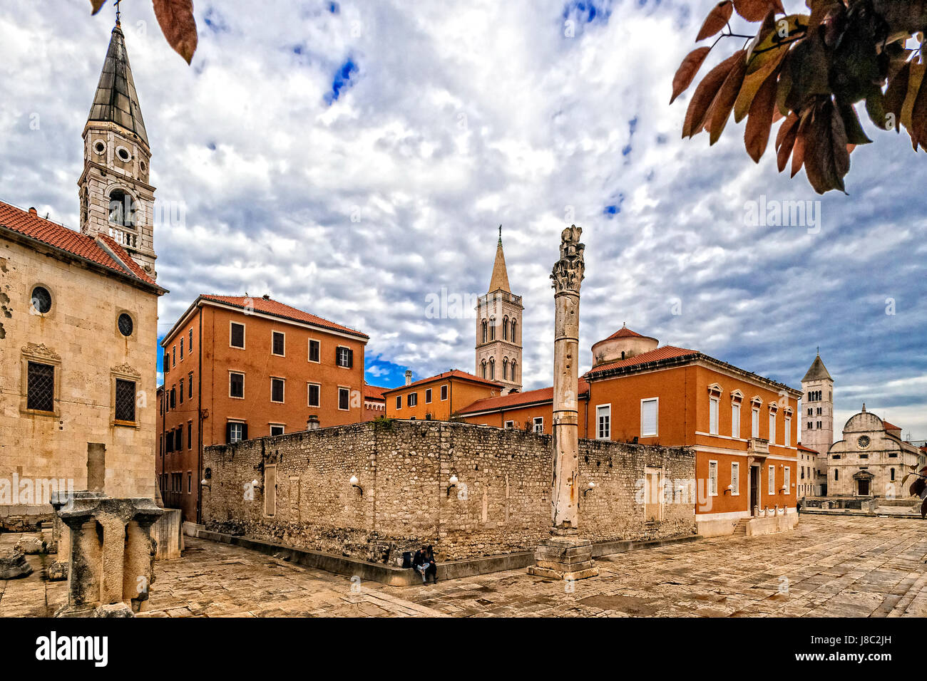 Dalmatia Zadar roman forum and in background st. Mary's church Stock ...