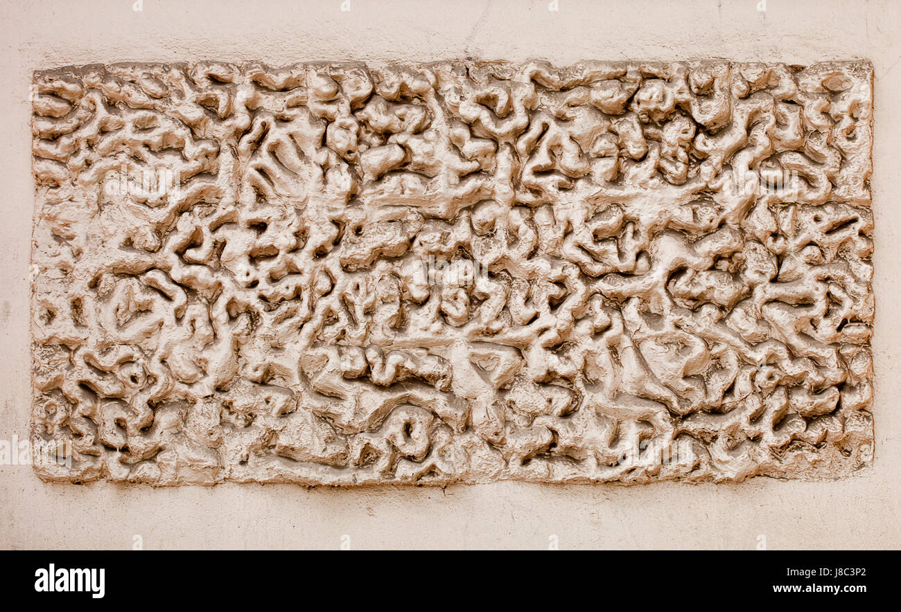 Ivory block grunge stone texture background with round deep holes shape ...