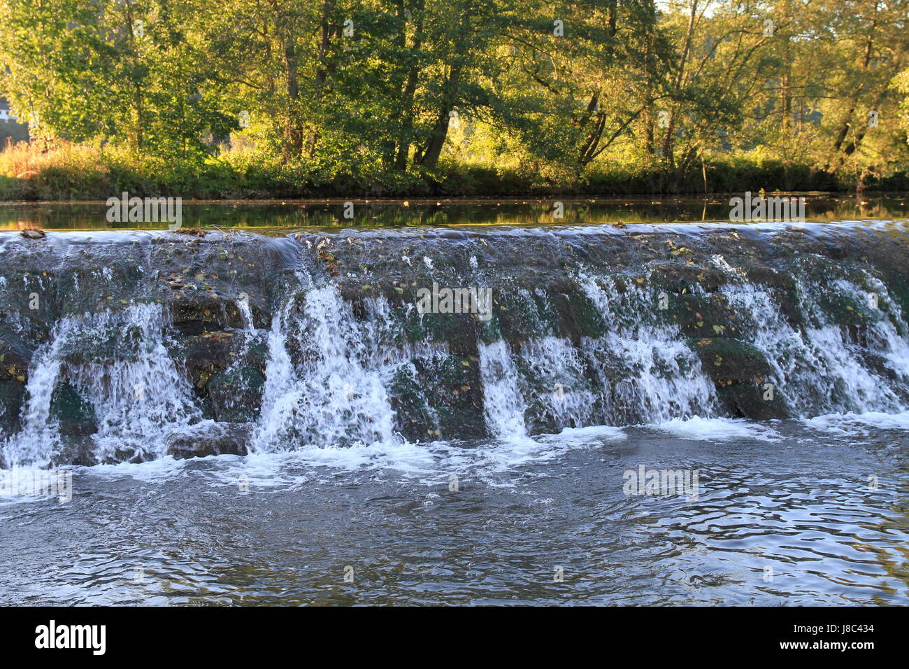 waterfall, weir, water, blue, tree, trees, stone, waterfall, gravel ...