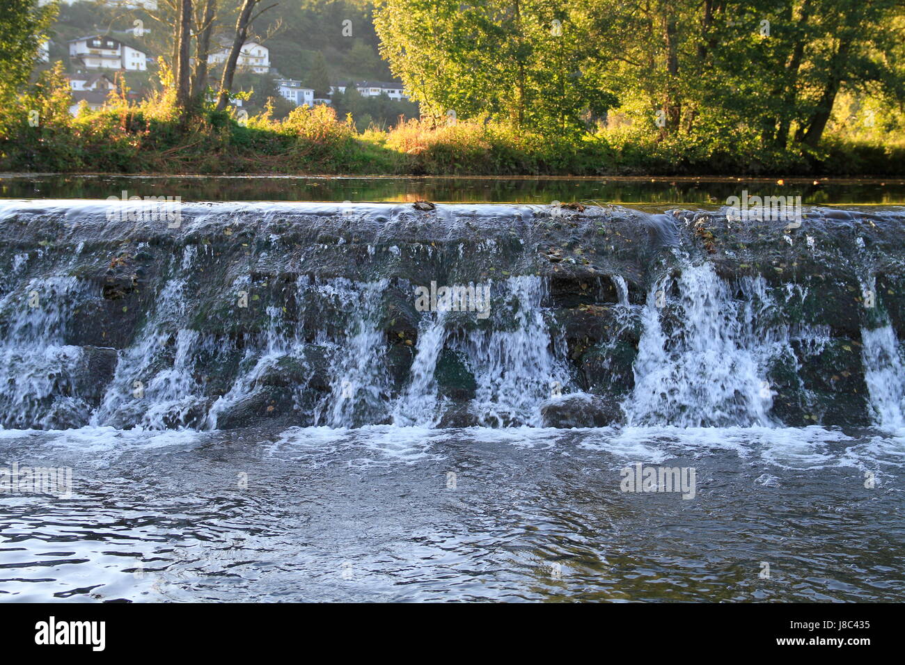 waterfall, weir, water, blue, tree, trees, stone, waterfall, gravel ...