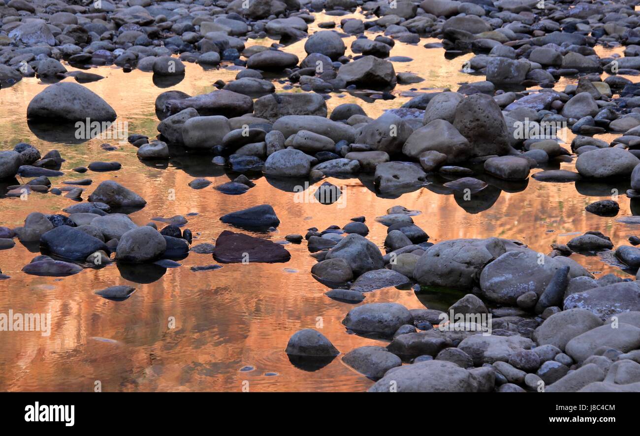rock, reddish, mirrored, mirroring, Canyon, river bed, stones ...