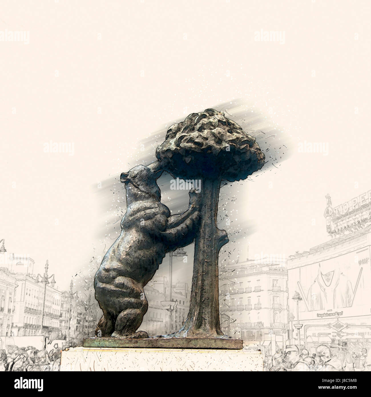 Digitally enhanced image of Bear and Berry tree statue the symbol of ...