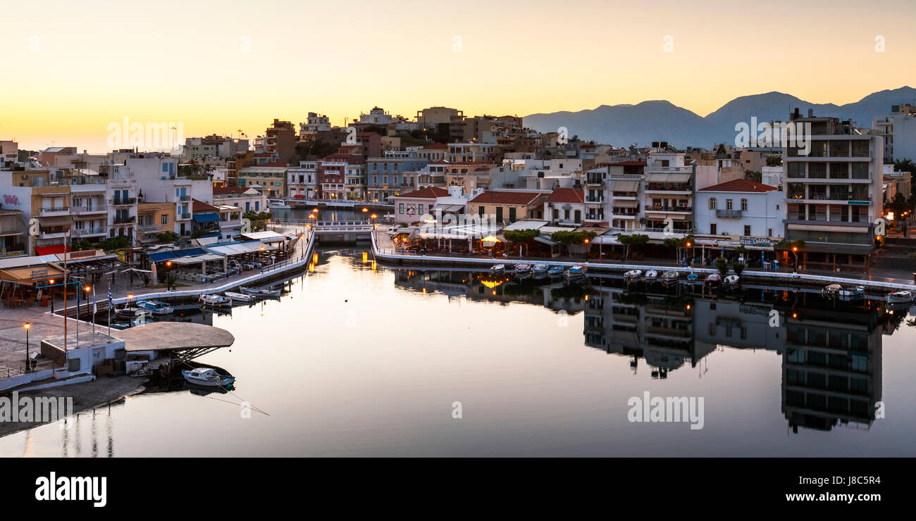 View of Agios Nikolaos and its harbor, Crete, Greece Stock Photo - Alamy