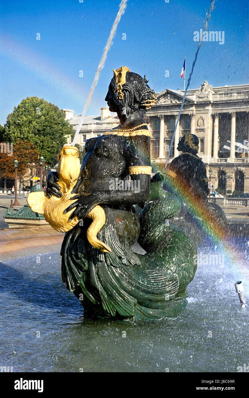 statue, fish, paris, france, fountain, siren, water, detail, art ...