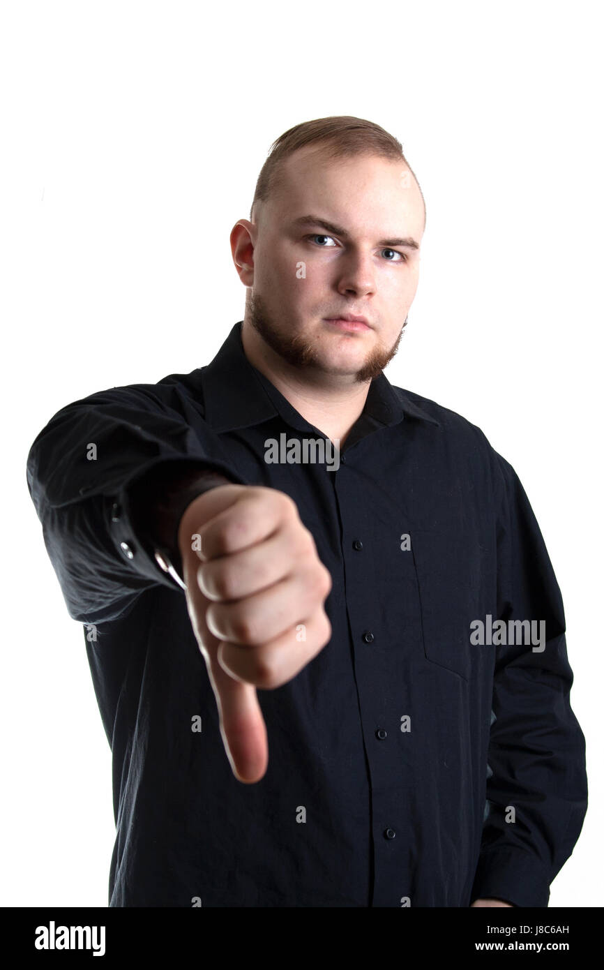 earnest, reaction, expression, down, negative, failure, man, thumbs ...