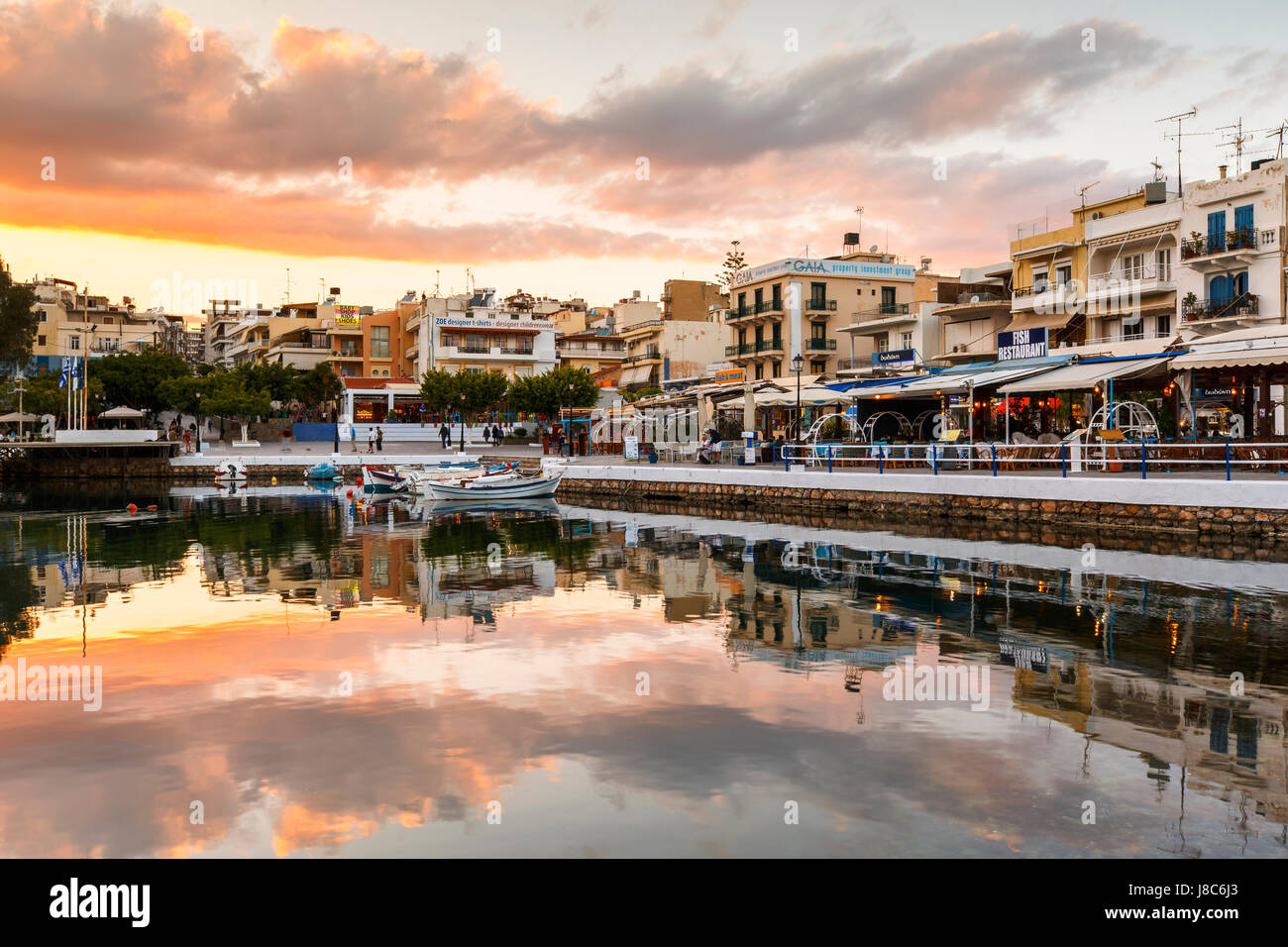 View of Agios Nikolaos and its harbor, Crete, Greece Stock Photo - Alamy