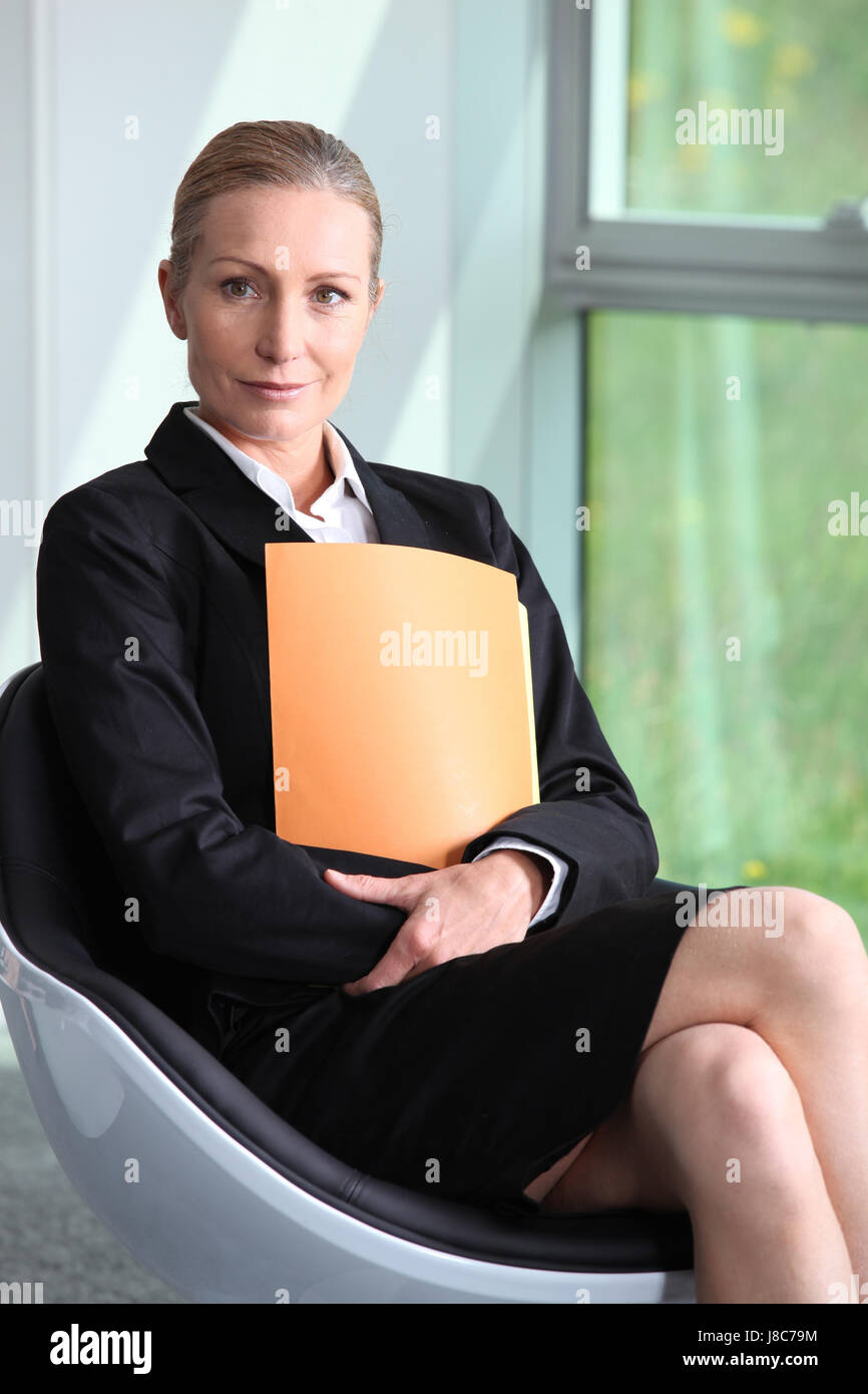 woman, wait, waiting, interview, blank, european, caucasian, front view ...