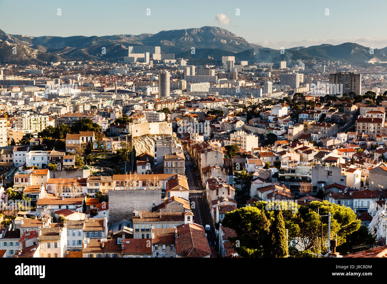 Aerial View of Marseille City and Mountains in Background, France Stock ...