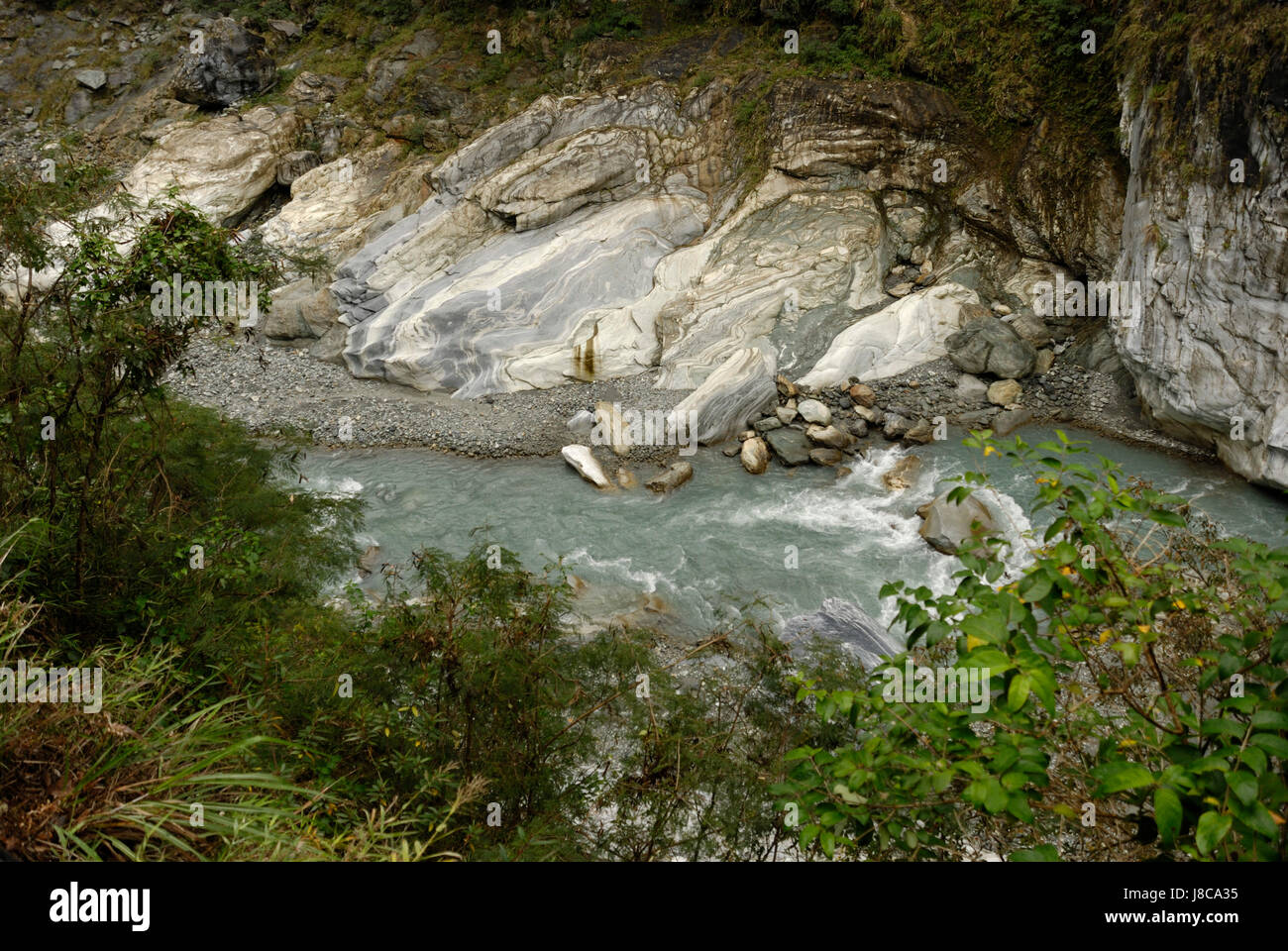 marble, ravine, taiwan, river, water, green, asia, bushes, rock, marble ...