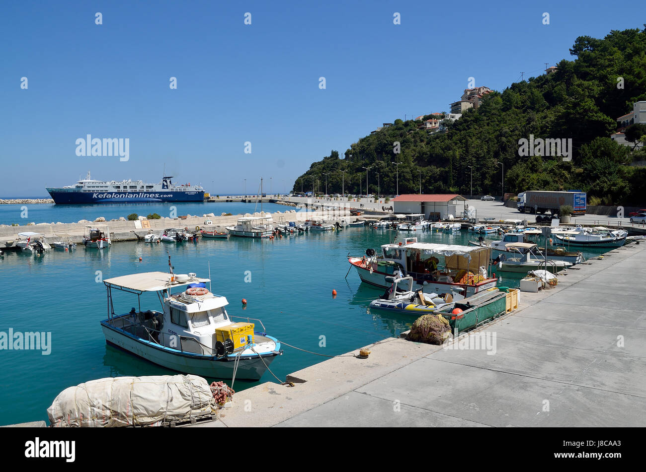 Ferryboat of Kefalonian lines at Poros port in Kefalonia, Greece Stock ...