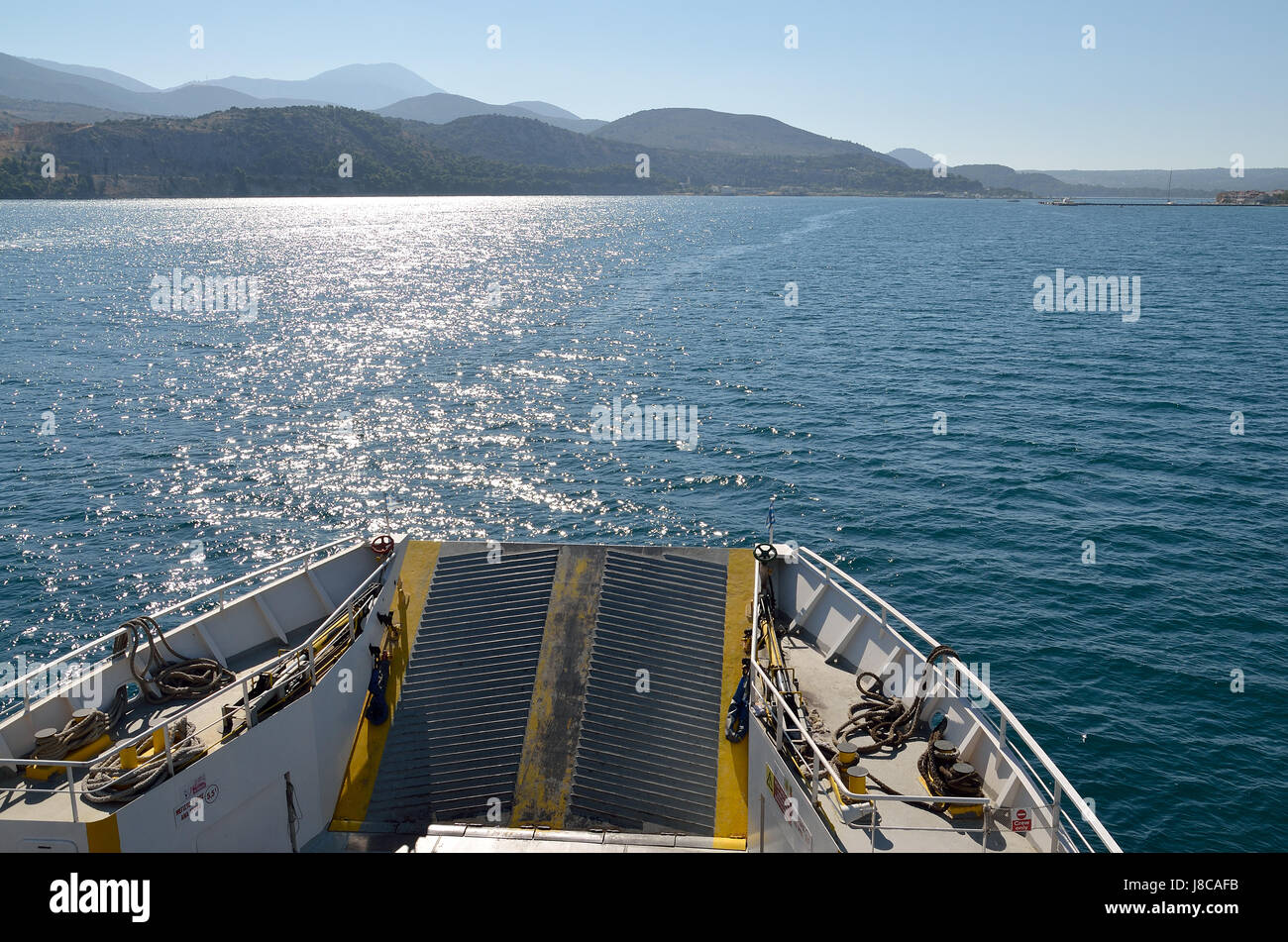 Bow ramp of a ferryboat , view from inside while traveling Stock Photo ...