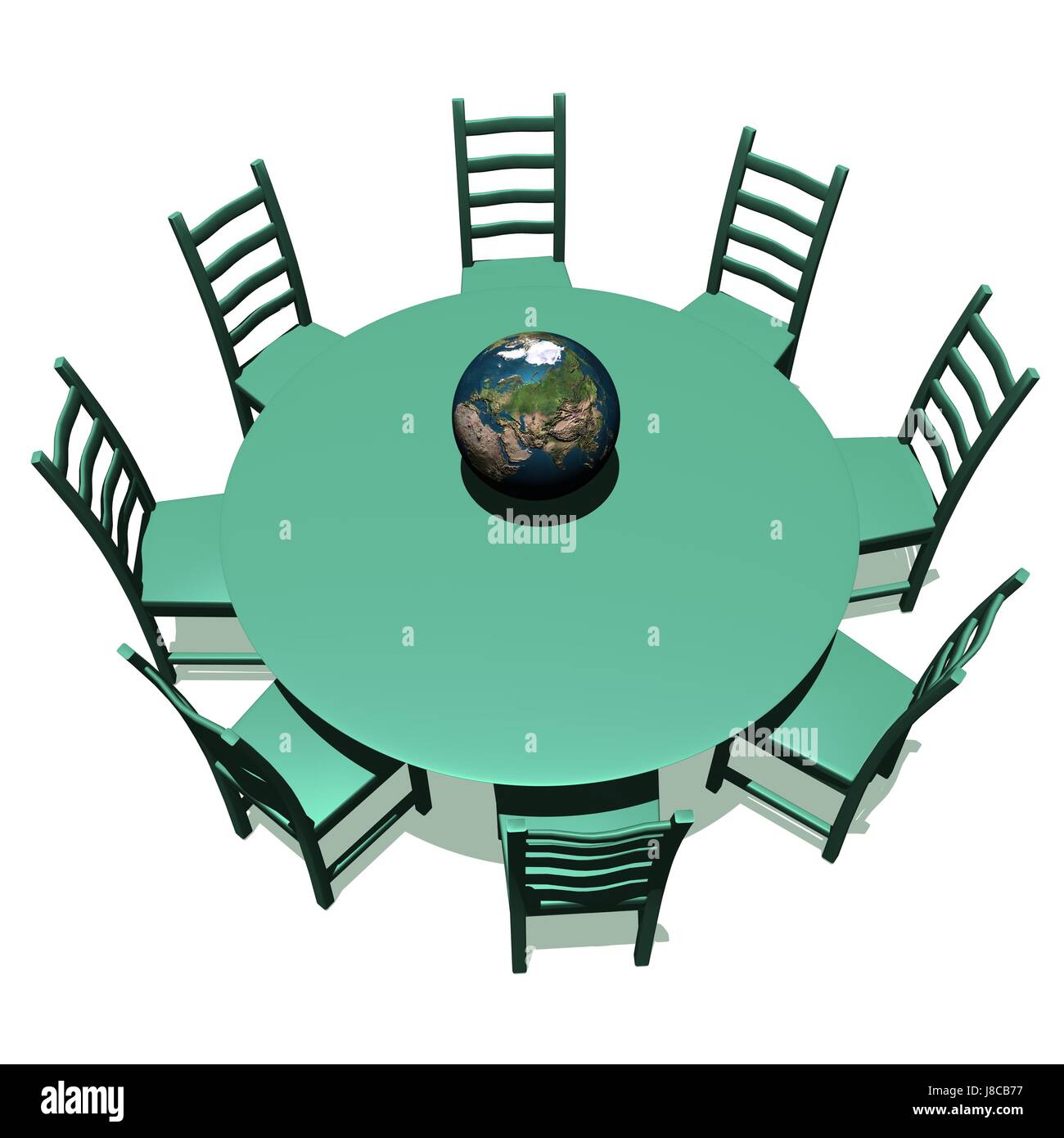 discuss, illustration, chairs, globe, planet, earth, world, meeting ...
