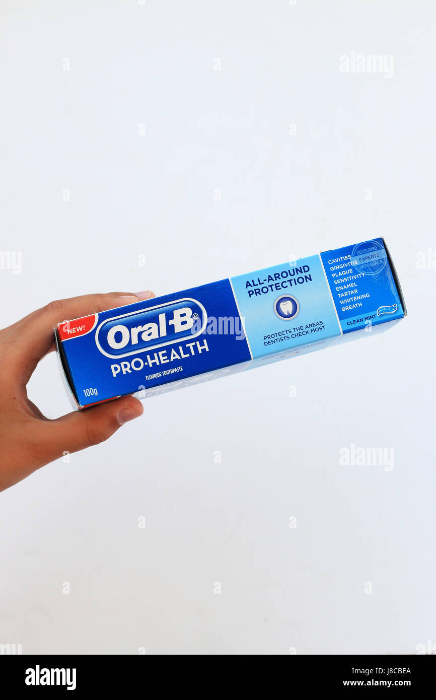 Oral B Pro Health toothpaste isolated against white background Stock ...