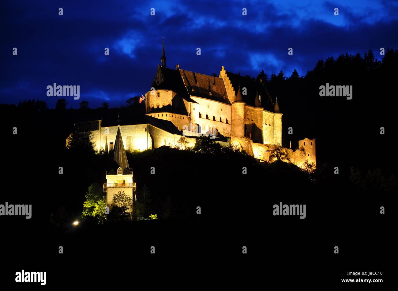 night, nighttime, night photograph, luxembourg, chateau, castle, night ...