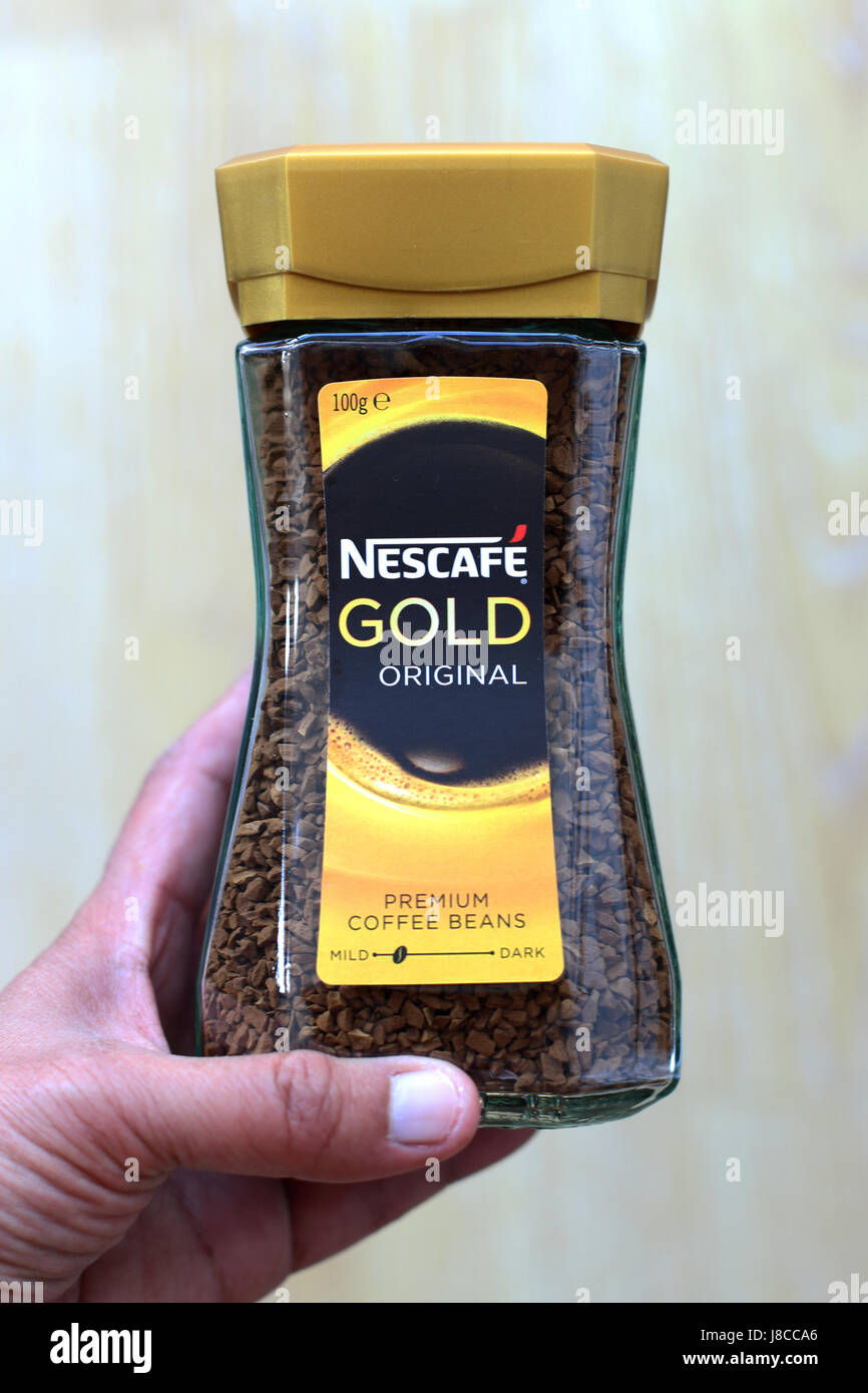 Close up of Nescafe Gold Coffee isolated Stock Photo - Alamy