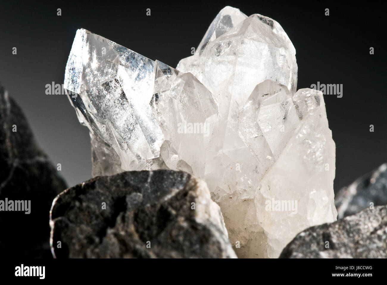 white shining rhinestone quartz with black background Stock Photo - Alamy