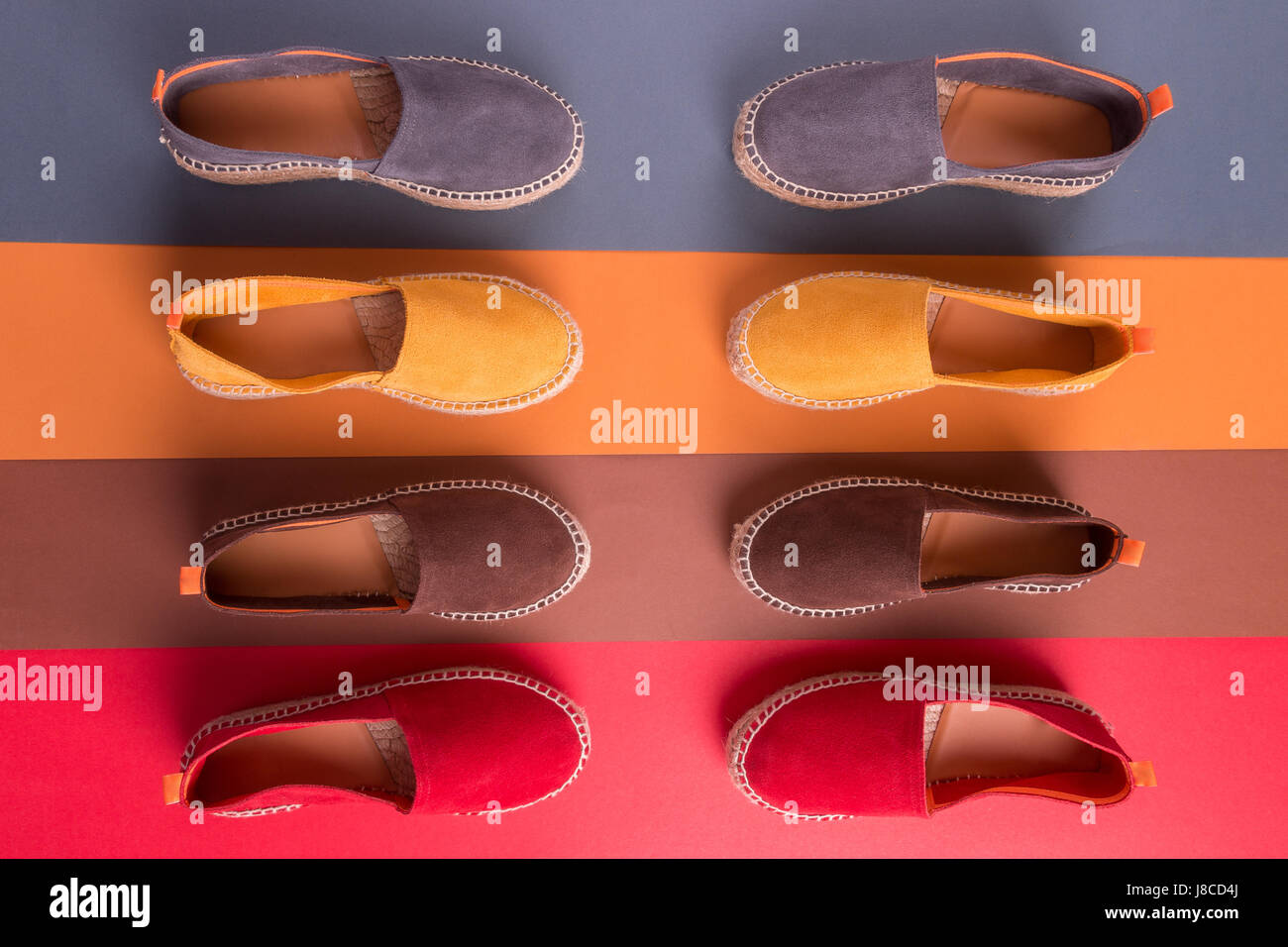 Loafers on multicolor background. Top view. Four pair Stock Photo - Alamy