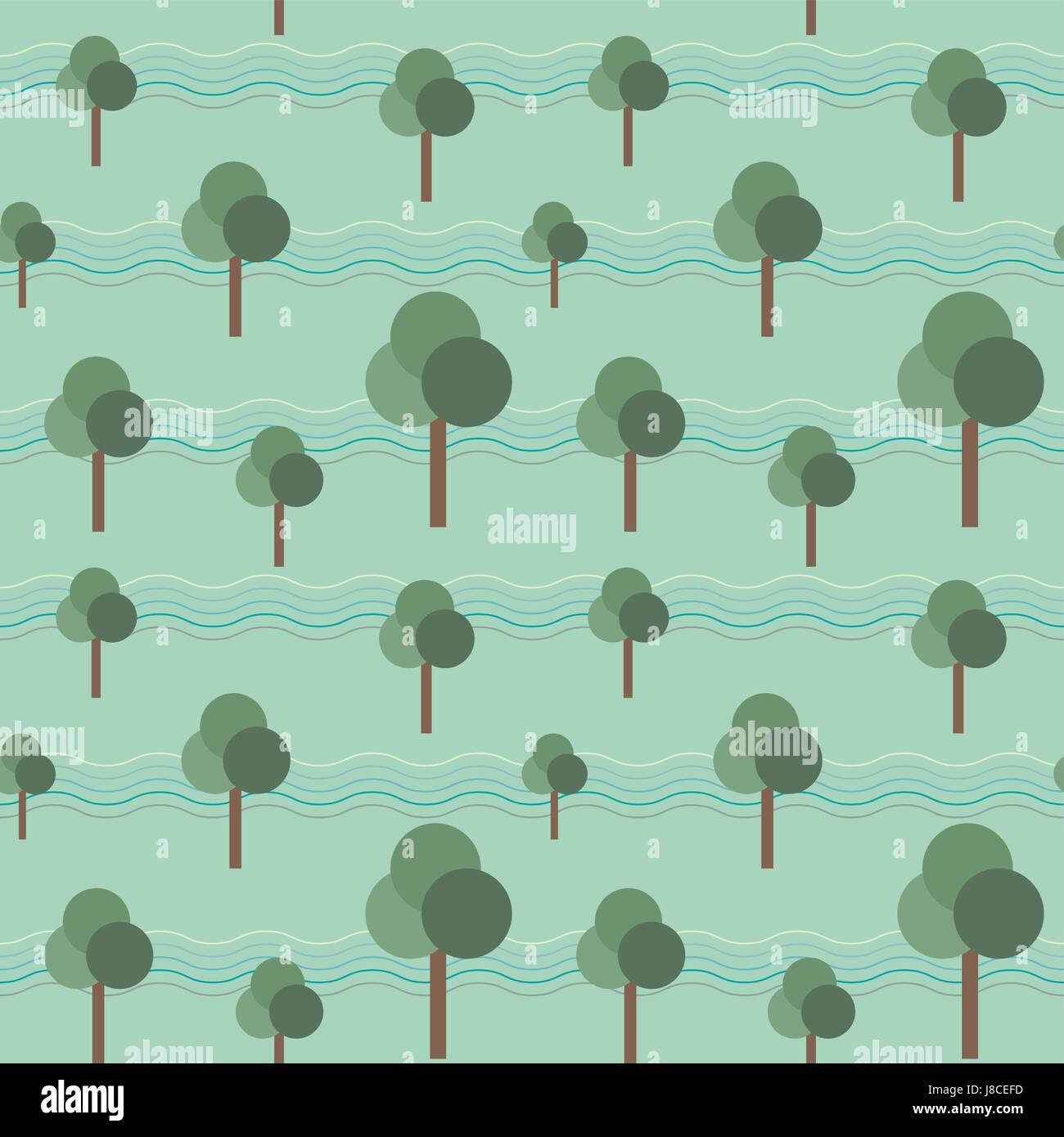 Trees and river retro vector seamless pattern background Stock Vector ...