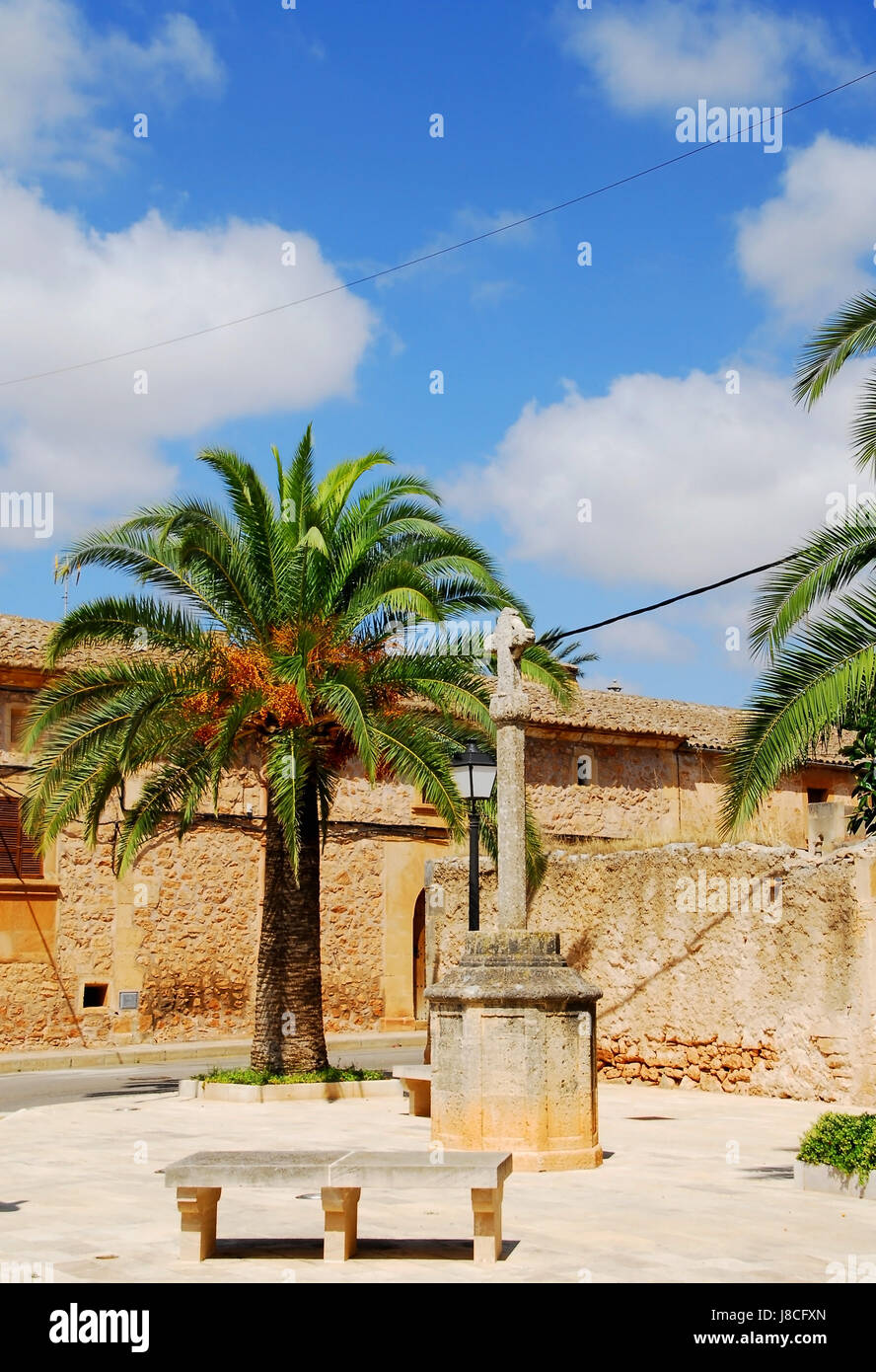 houses, cross, mallorca, seat, bench, house, building, houses, heaven ...