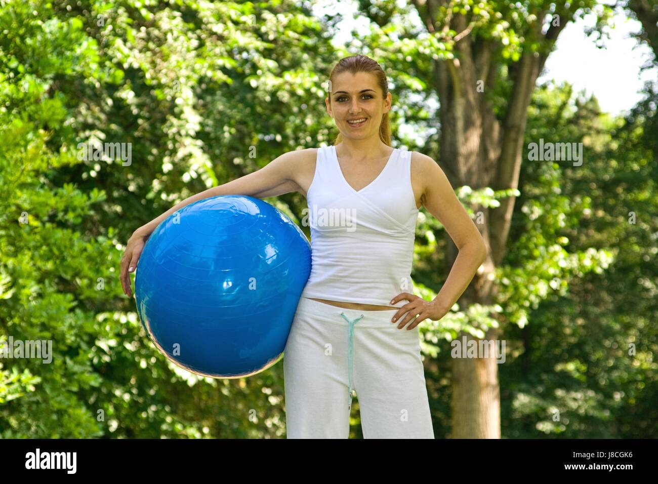 woman, relaxation, ball, exercise, aerobic, aerobics, outdoors ...